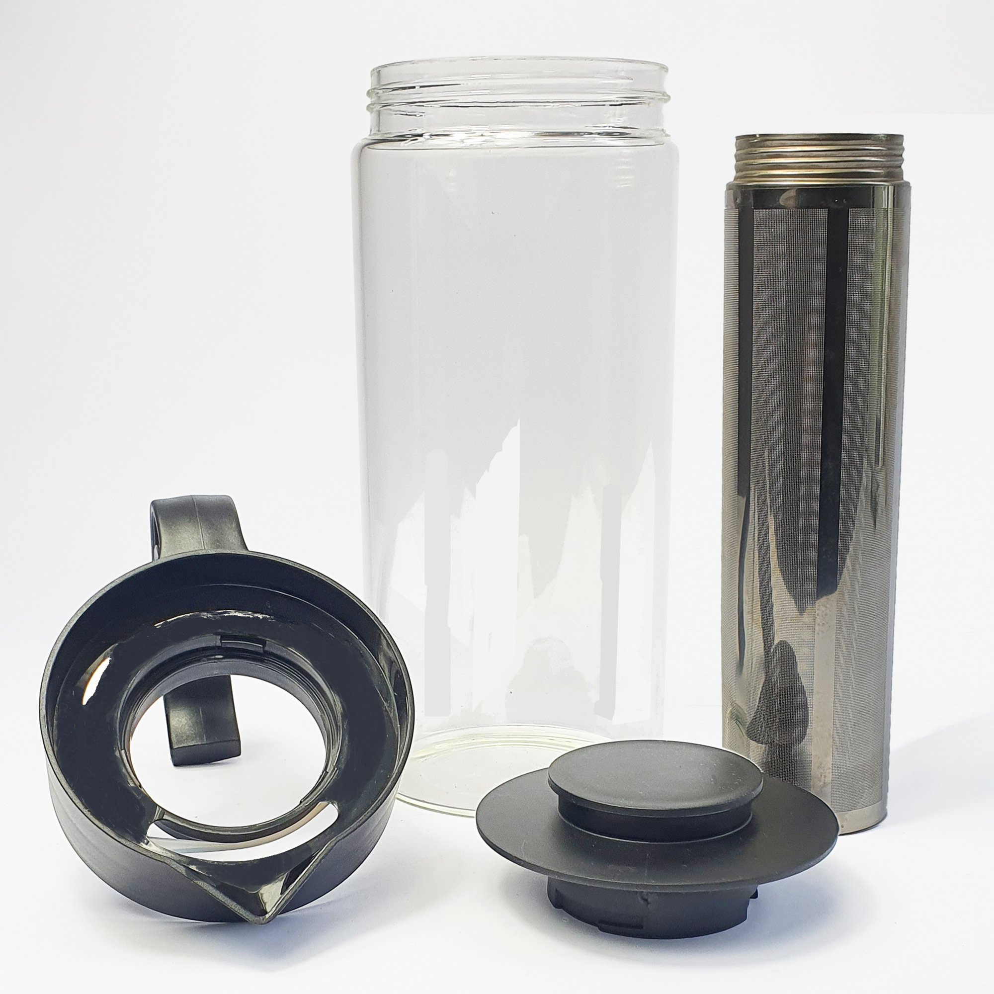 Durable glass jug with long stainless steel cold tea infuser. Makes 1500ml