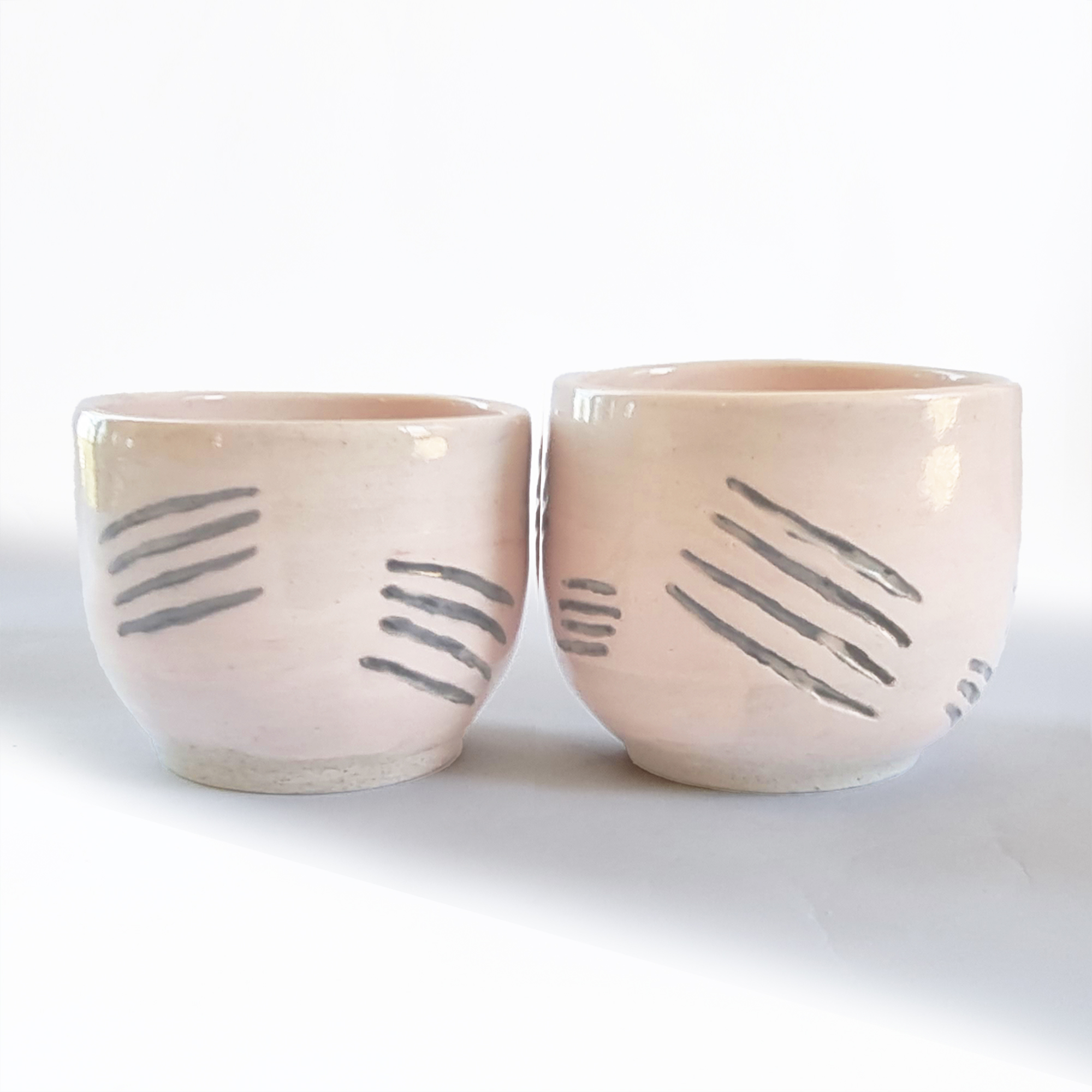 'Scratched' Pair Green Tea Cups Handmade by EKO